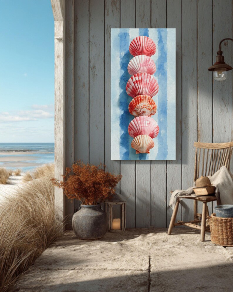 Pink Seashell Watercolor Art Print: Coastal Canvas Wall Decor - Etsy