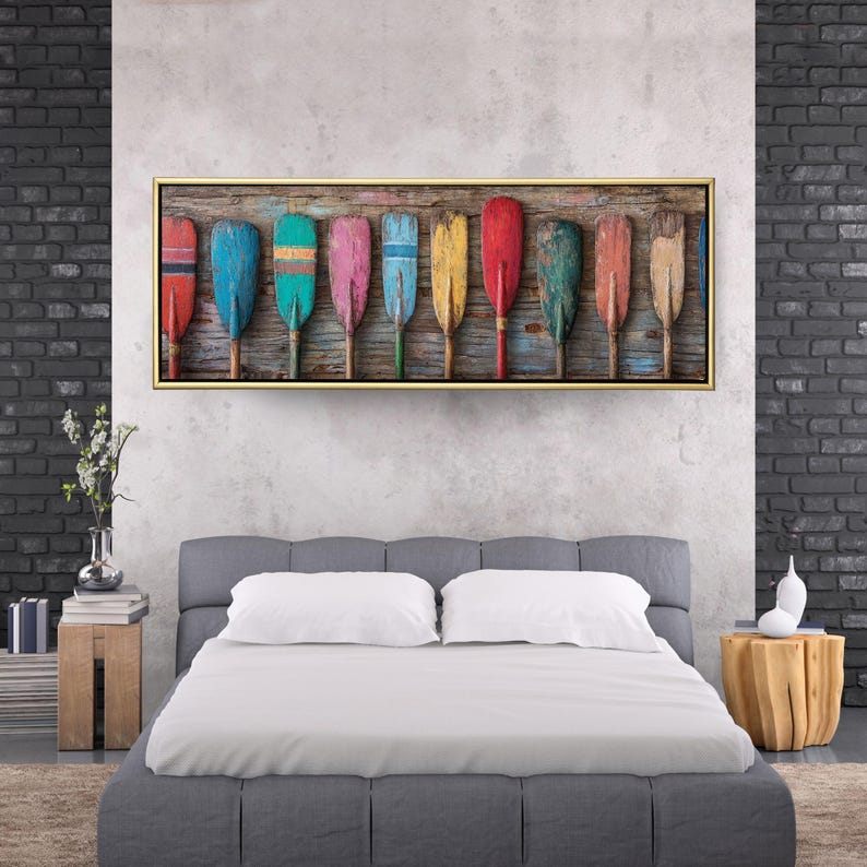 Colorful Rustic Oars Canvas Print, Distressed Nautical Wall Art, Cabin ...