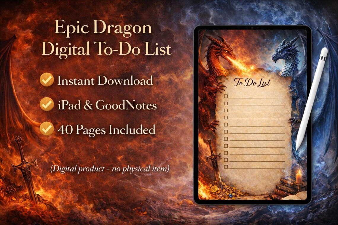 Dragon to Do List | Fantasy Digital Planner Page | Mythical Dragon ...