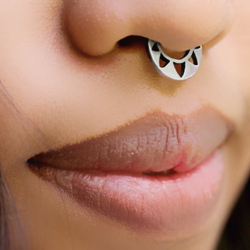 Septum Ring Triangle Septum Clicker Boho Nose Ring Sterling | Etsy