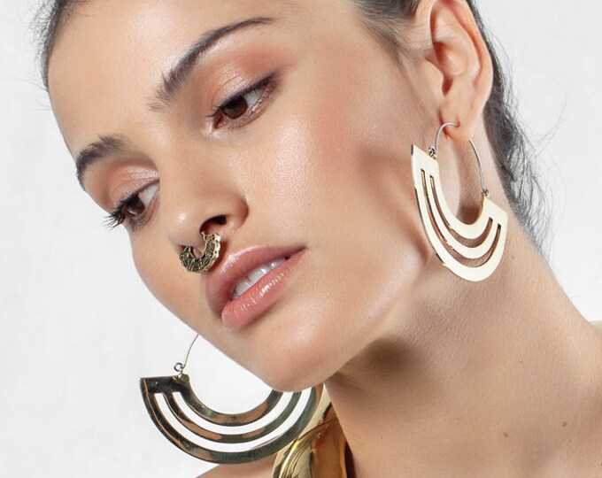 Geometric Earrings Gold Hoops Hoop Earrings Brass Earrings - Etsy Hong Kong
