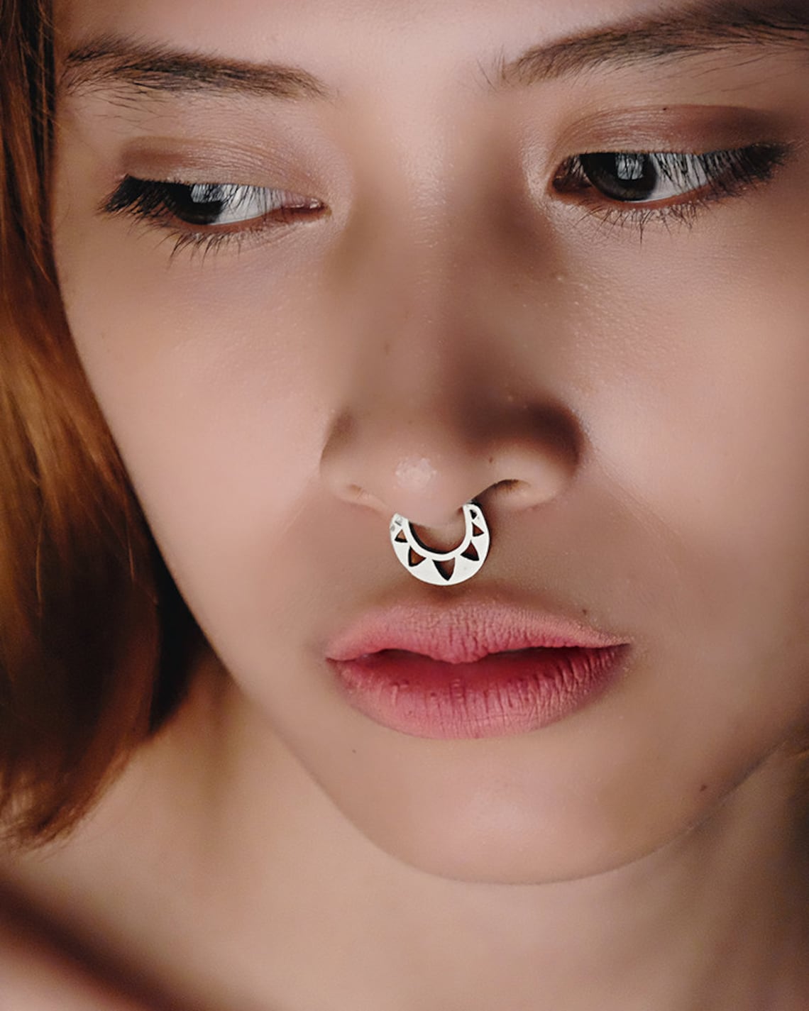 Septum Ring Triangle Septum Clicker Boho Nose Ring Sterling | Etsy
