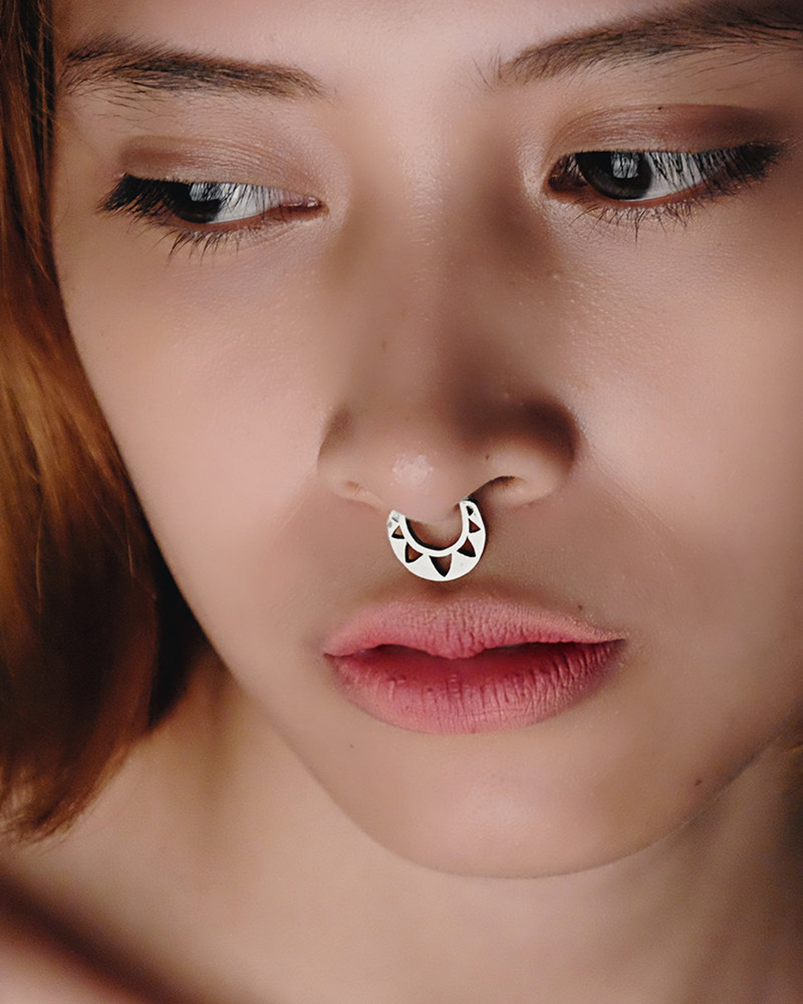 Septum Ring Triangle Septum Clicker Boho Nose Ring Sterling | Etsy