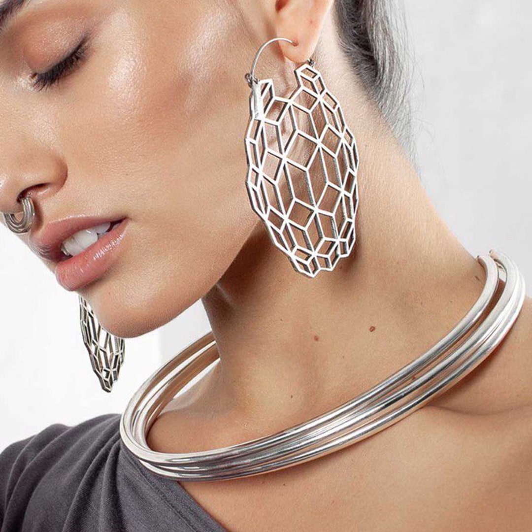 Boho Hoop Earrings, Big Hoops, Geometric Earrings, Op Art, Statement ...