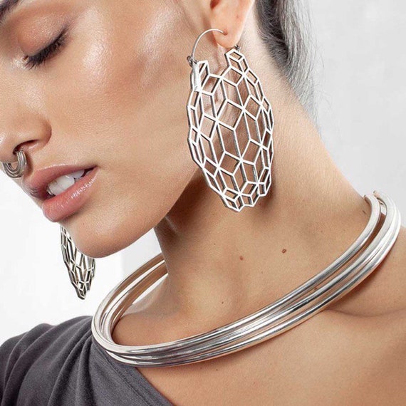 Boho Hoop Earrings Big Hoops Geometric Earrings Op Art - Etsy