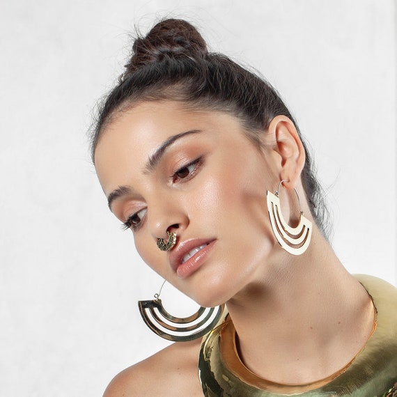 Geometric Earrings Gold Hoops Hoop Earrings Brass Earrings - Etsy Hong Kong