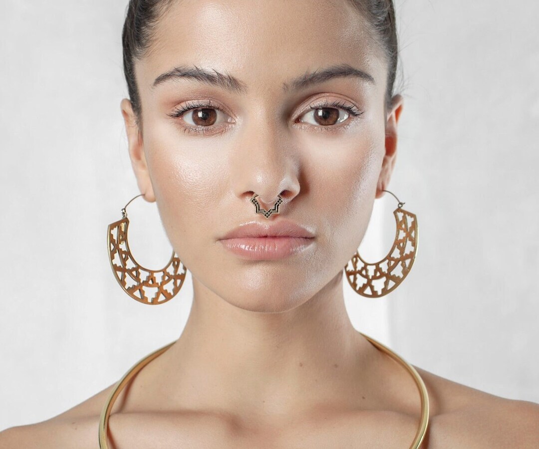 24K Gold Plate Septum Ring, Septum Ring, Septum Jewelry, Geometric ...