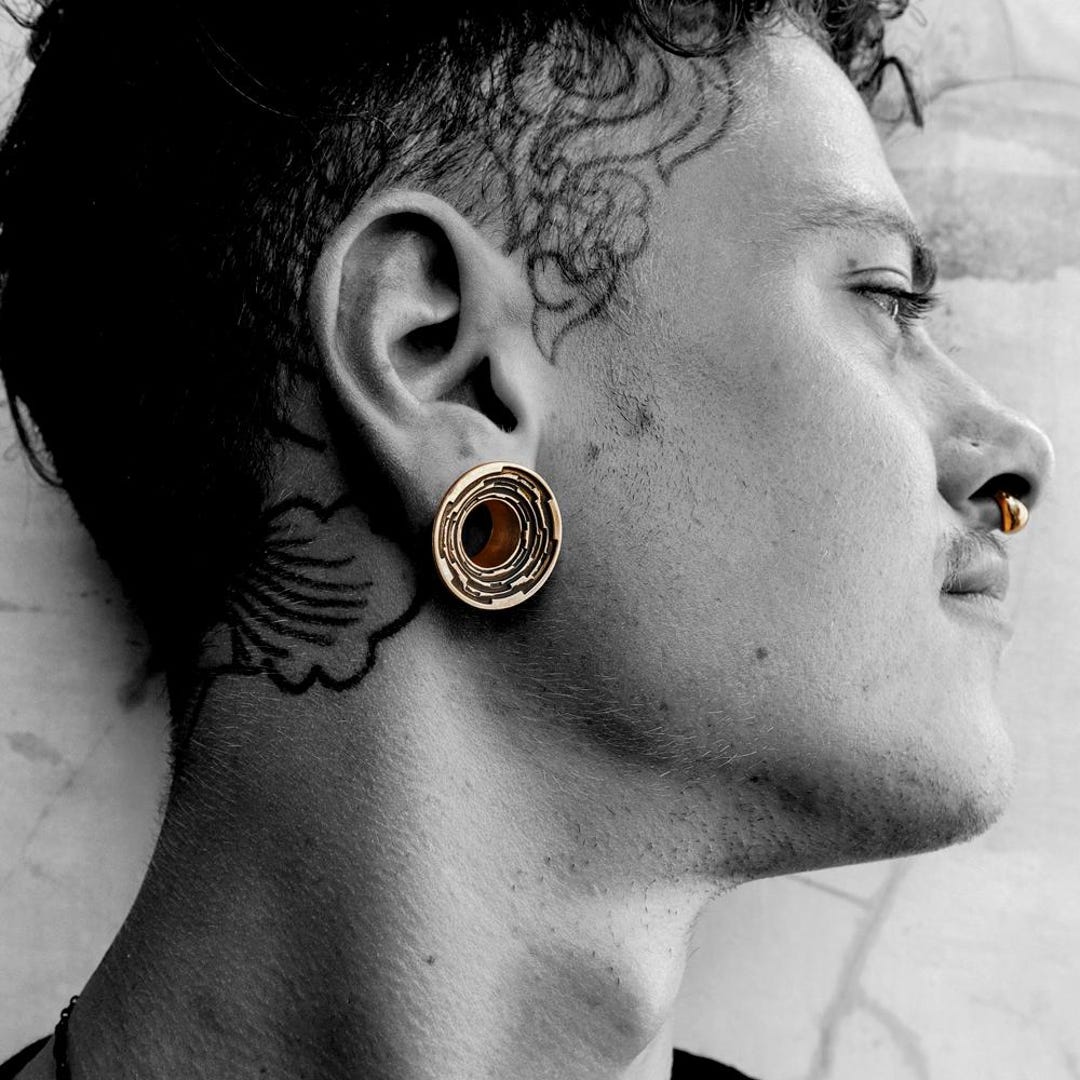 Gold Ear Plugs for Stretched Lobes 18K Gold Vermeil Tunnels, Body Mod ...