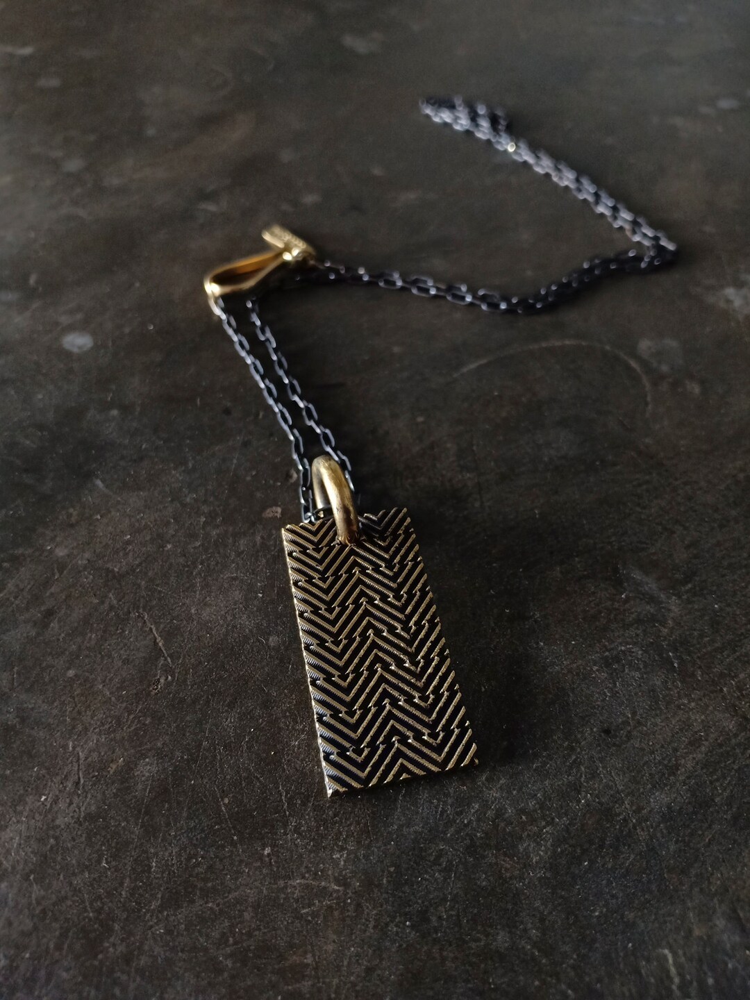 Chevron, Zig Zag Pendant, Brass Pendant, Geometric Jewelry, Long ...