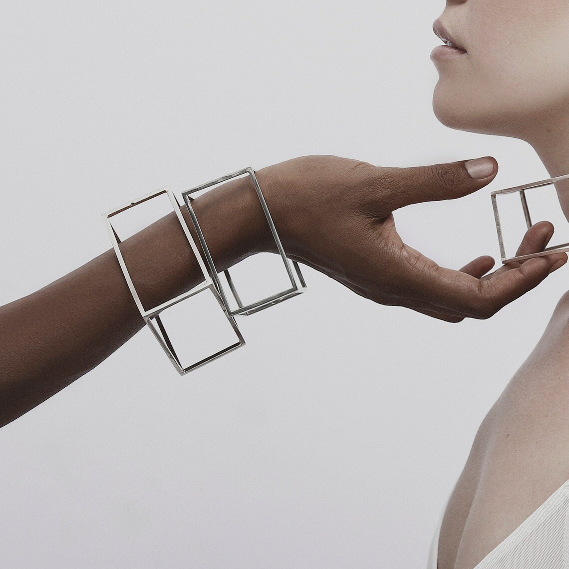 Silver Bangle Rectangle Bangle Geometric Jewelry Square - Etsy