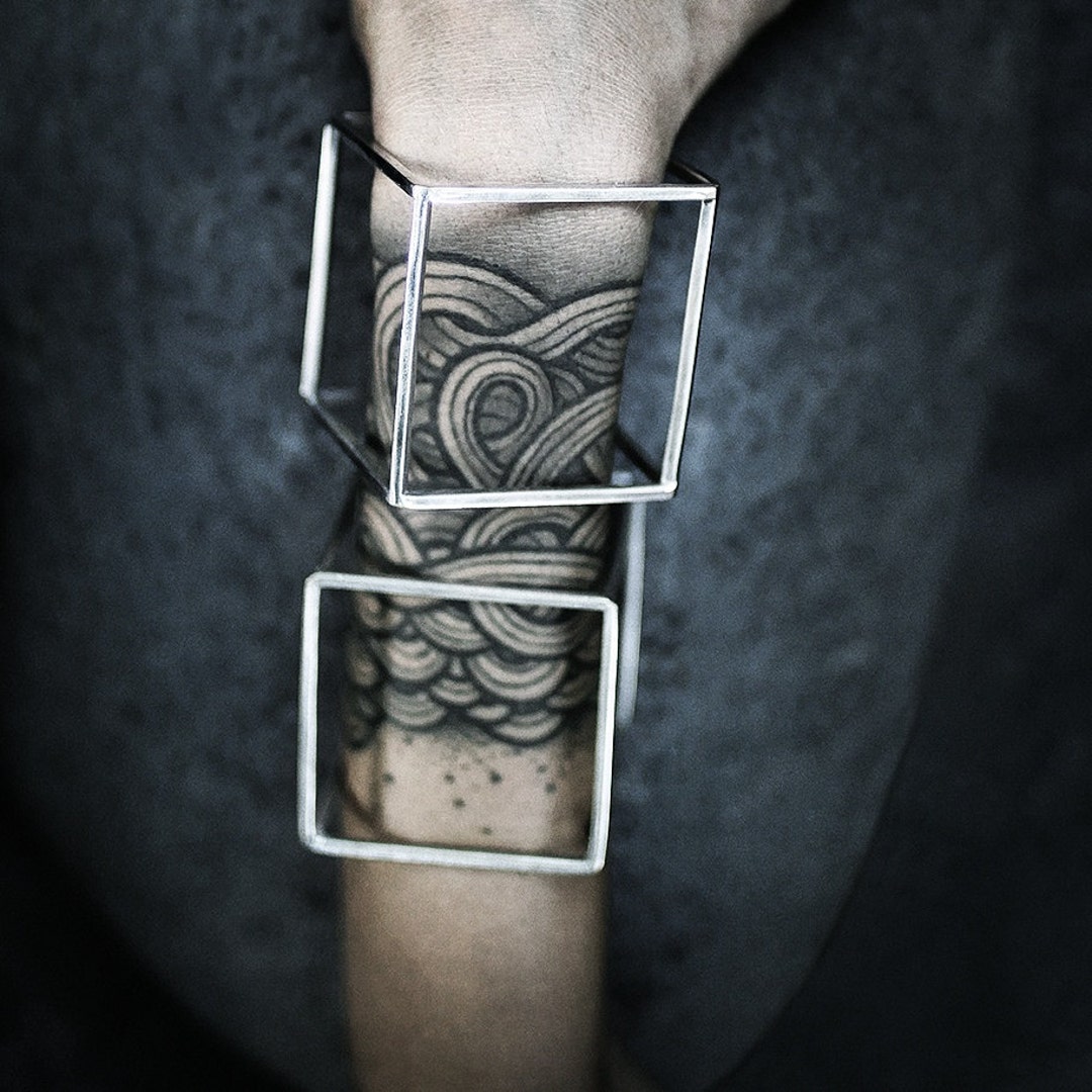 Cube Cuff, Square Cuff, Square Bangle, Chunky Metal Cuff, Silver Cuff ...