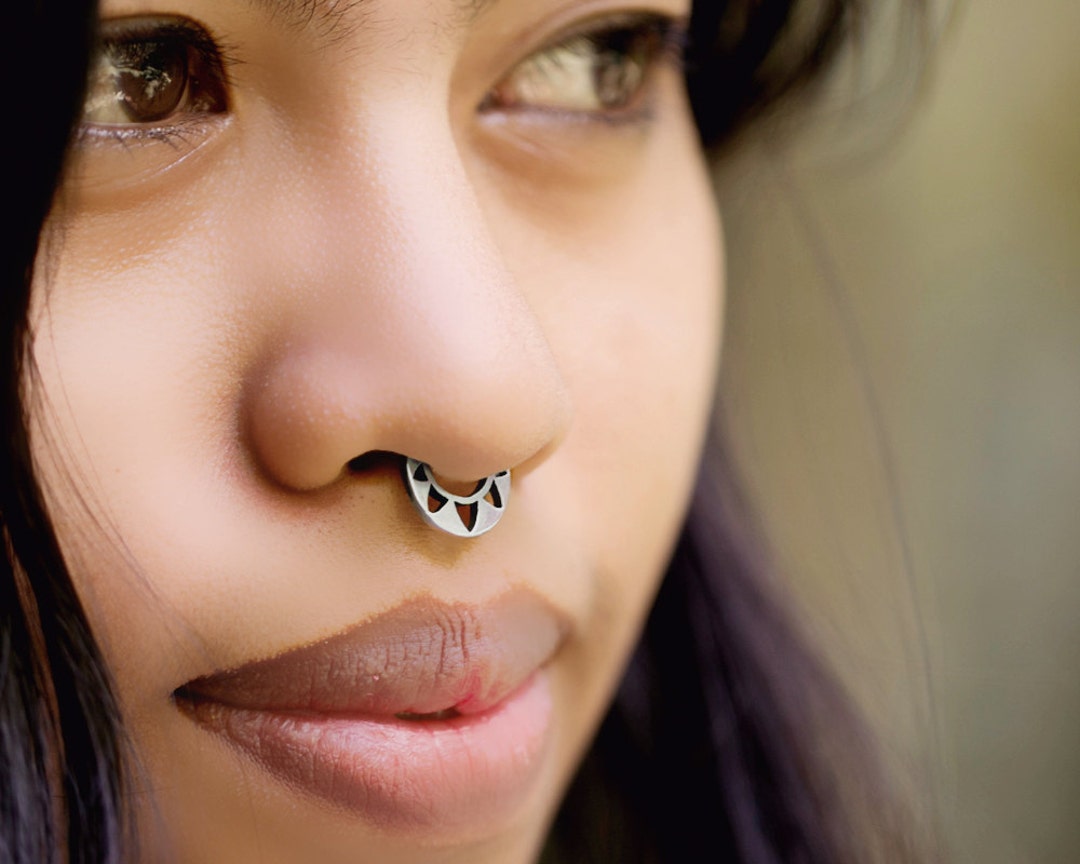 Septum Ring Triangle Septum Clicker Boho Nose Ring Sterling - Etsy