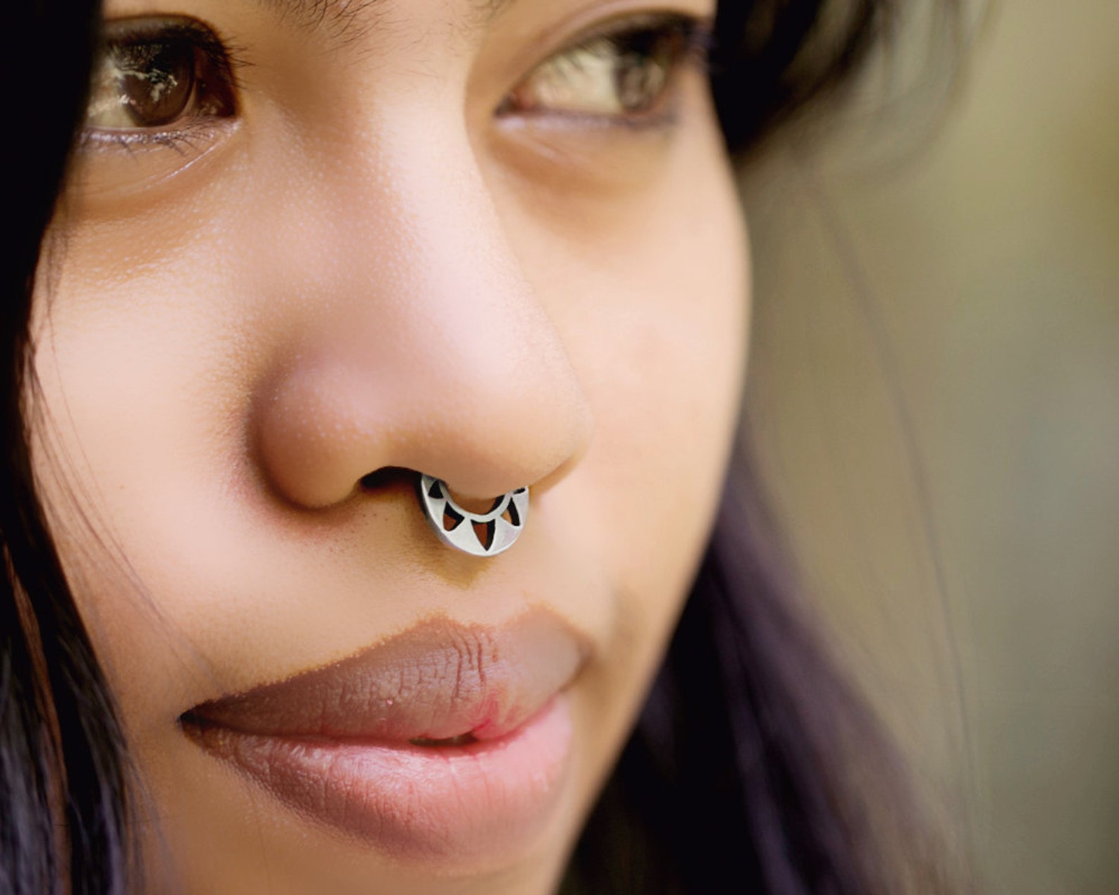 Septum Ring Triangle Septum Clicker Boho Nose Ring Sterling | Etsy