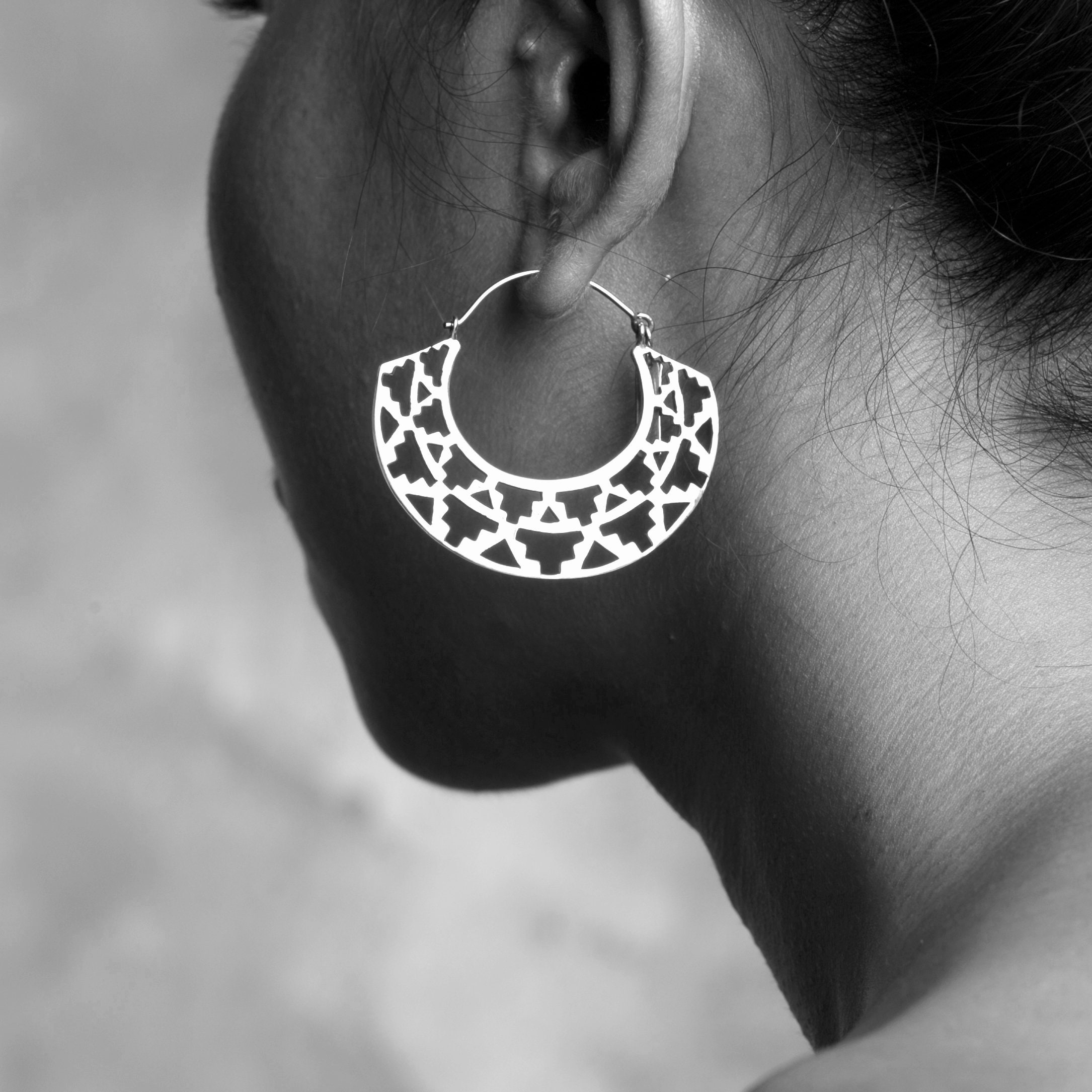 Silver Boho Earrings Geometric Earrings Big Hoops Bohemian | Etsy