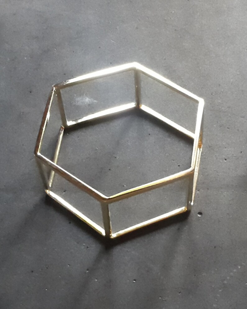 Gold Hexagonal Bangle Brass Bangle Minimal Geometric Bangle | Etsy