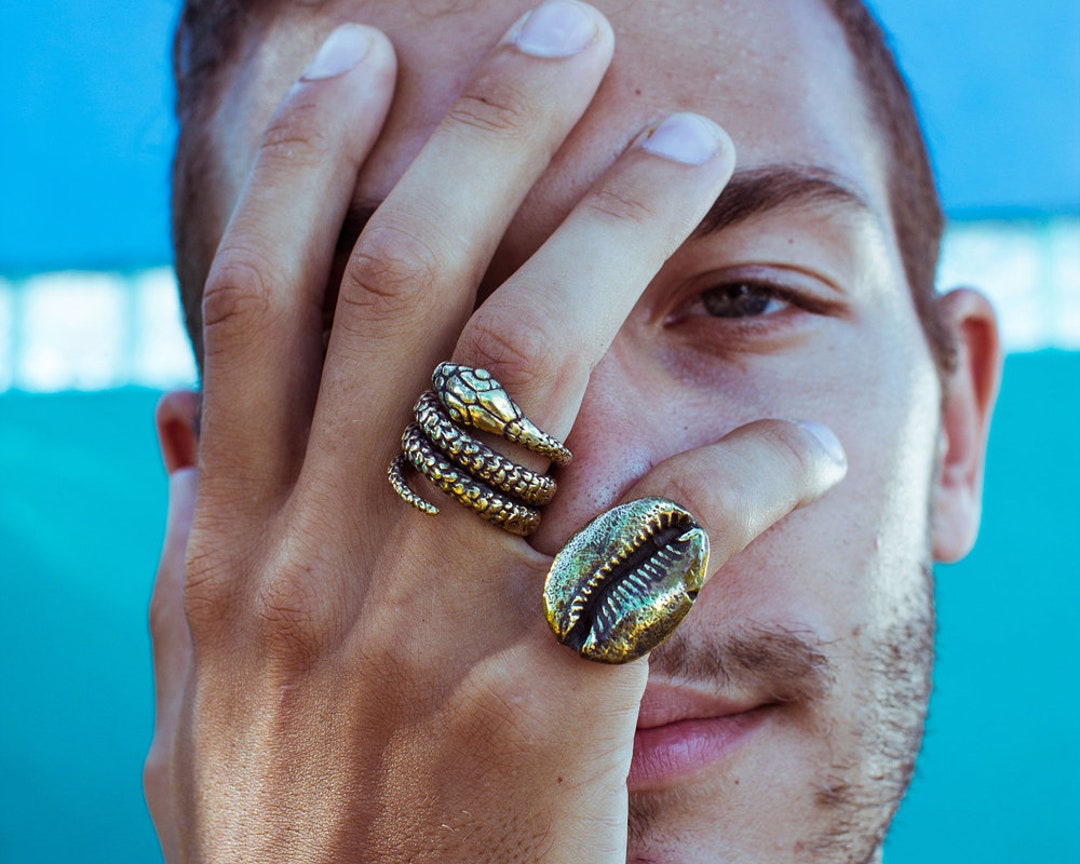 Mens Cowrie Shell Ring, Mens Shell Ring, Mens Seashell Ring, Mens Gold ...