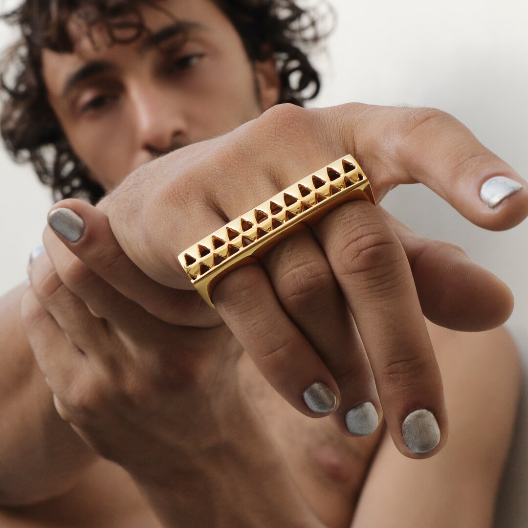 Mens Multifinger Ring, Mens Triangle Ring, Mens Brass Ring, Mens Gold ...
