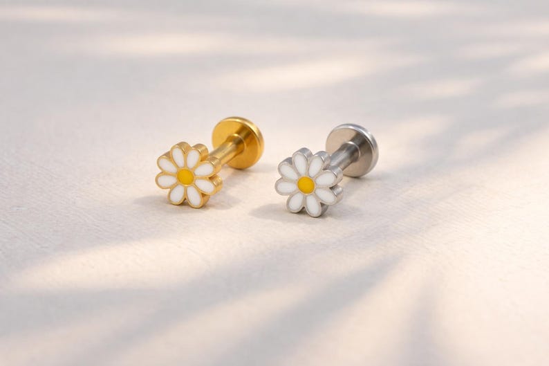 Titanium Daisy Push Pin Labret Stud | 20G 18G 16G Cartilage Helix ...