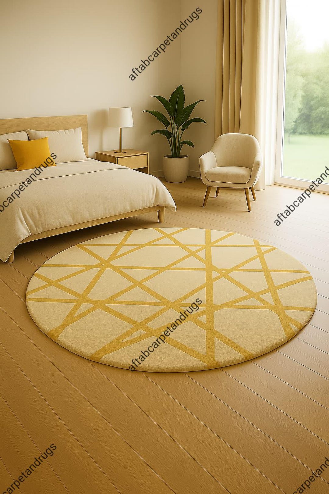 Handmade Mustard Wool Rug: Modern Abstract Tufted Round Carpet - Etsy
