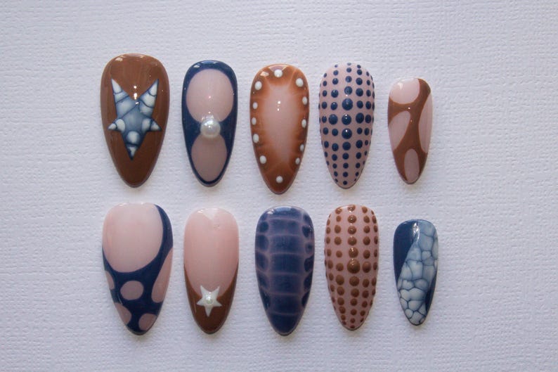 Y2K Blue and Brown Custom Press-on Nails - Etsy