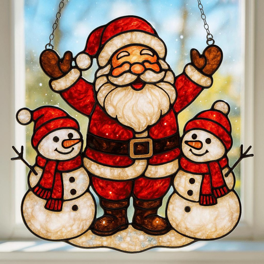 Santa and Snowmen Acrylic Suncatcher, Christmas Acrylic Style Window ...