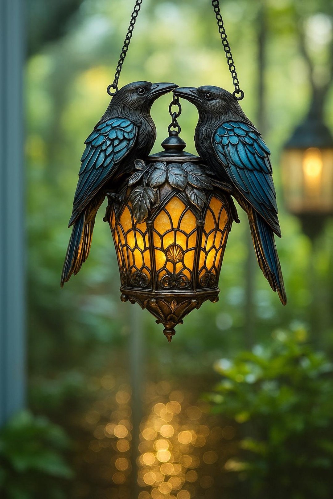 Gothic Raven Lantern Acrylic Light, Halloween Crow Hanging Lamp ...