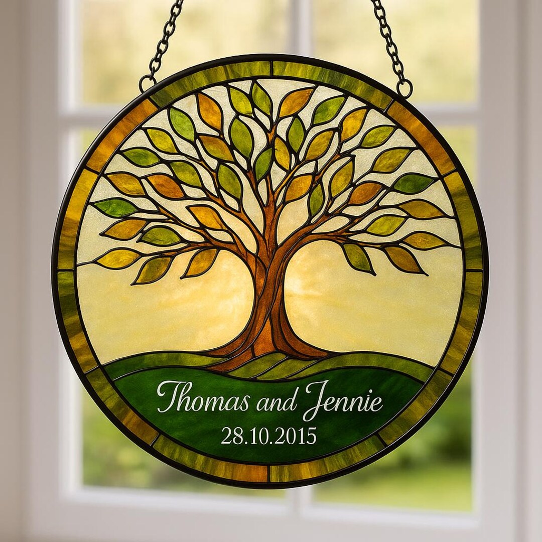 Personalized Tree of Life Stained Glass Suncatcher, Custom Name & Date ...