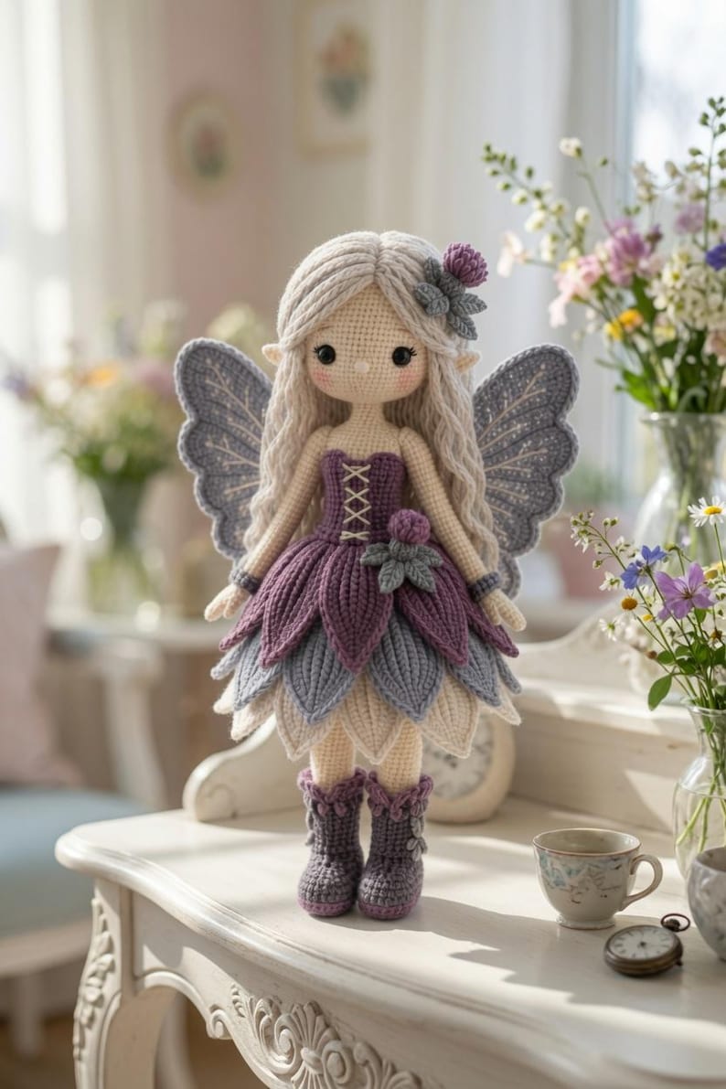 Poupée au crochet fée chardon prunier, fée Amigurumi faite main ...