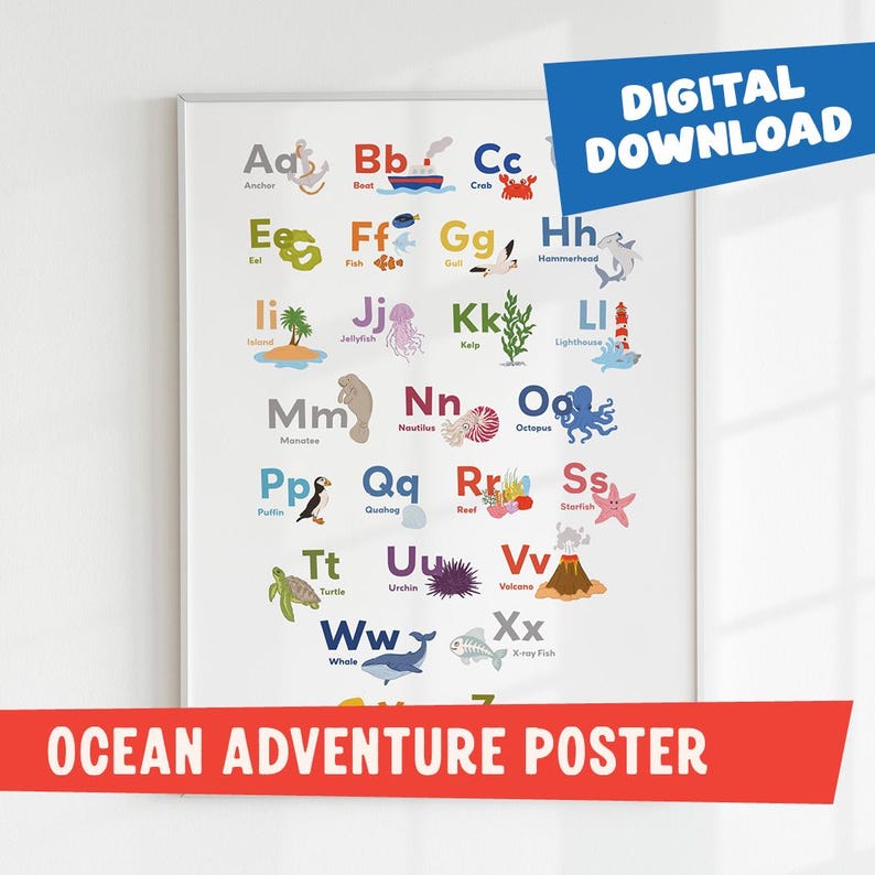 Ocean Alphabet Poster for Kids | ABC Wall Art Printable, Preschool ...