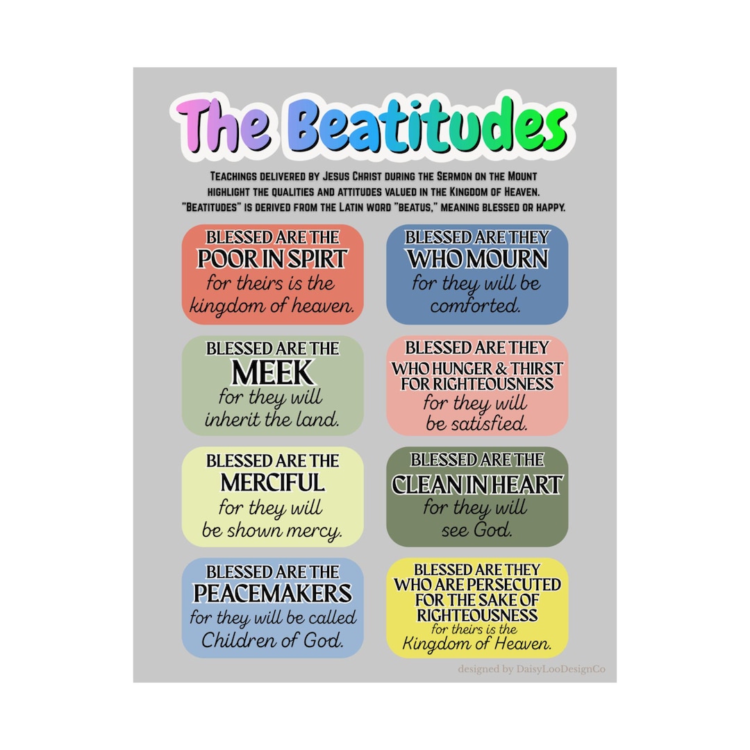 The Beatitudes Satin Poster, Biblical Wall Art, Biblical Teaching ...