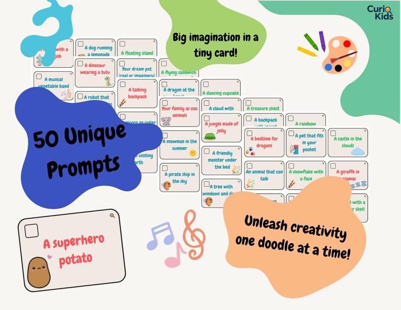 50 Doodle Prompts for Kids - Doodle Deck #1 - Etsy