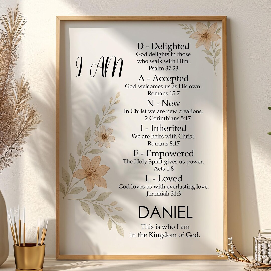 Personalized Christian Affirmation Wall Art, Customizable I Am ...