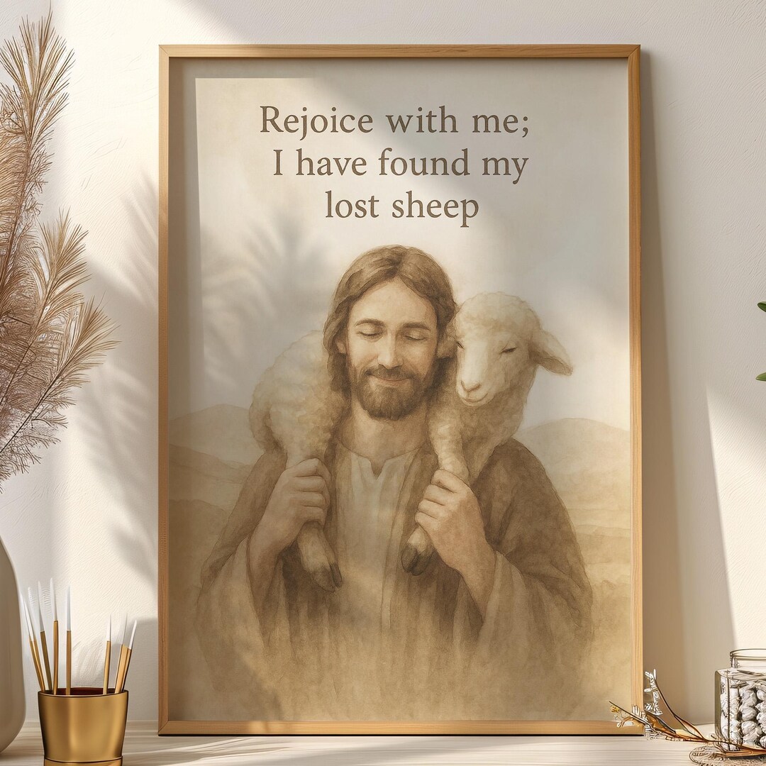 Parable of the Lost Sheep Art, Luke 15:3-7 Wall Art, Faithful Shepherd ...