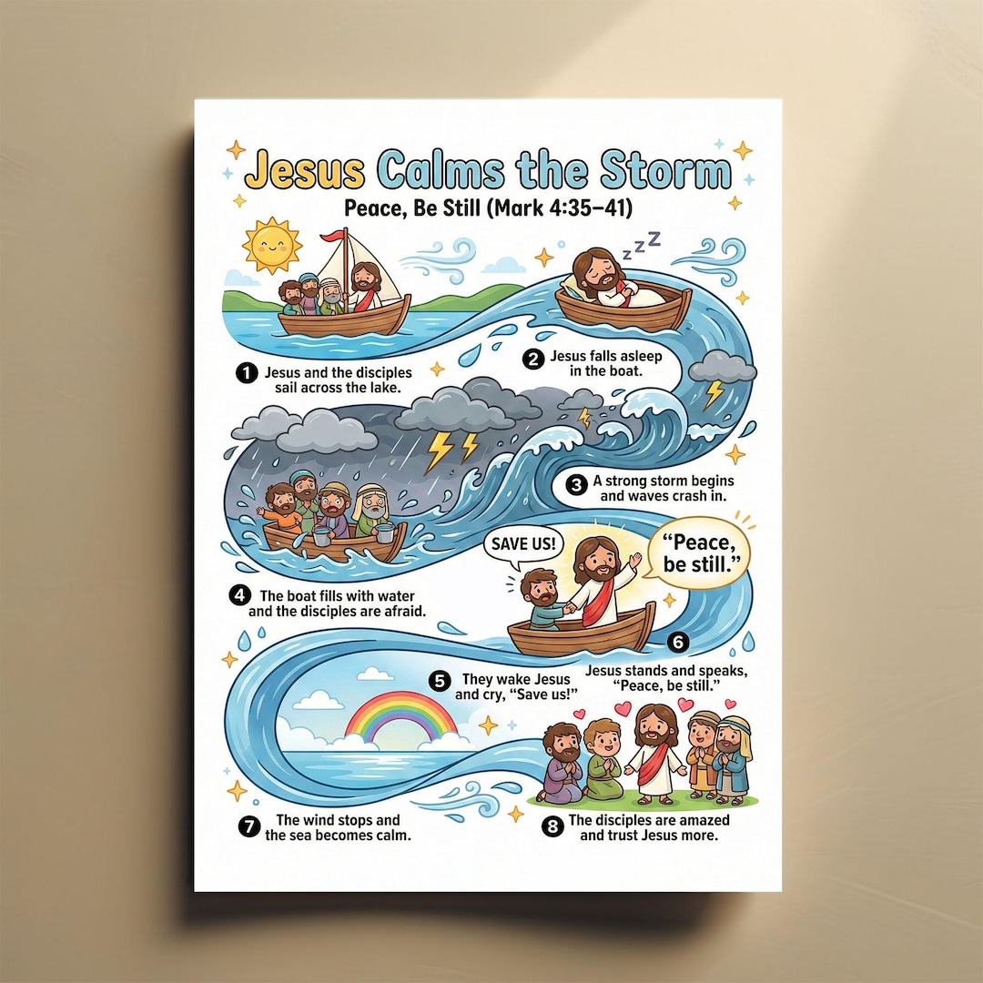 Jesus Calms the Storm Printable, Sunday School Lesson for Kids, Bible ...
