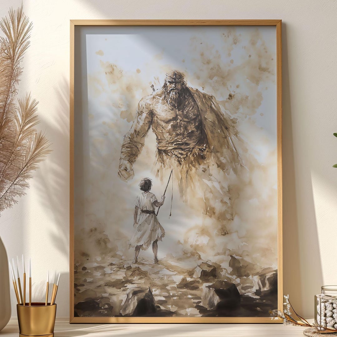 David and Goliath Art Print, Abstract David and Goliath Wall Art, 1 ...
