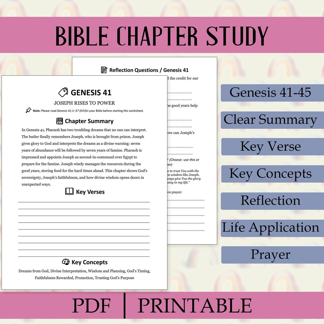 Genesis Bible Study Printable: Chapter Summaries, Reflection Questions ...