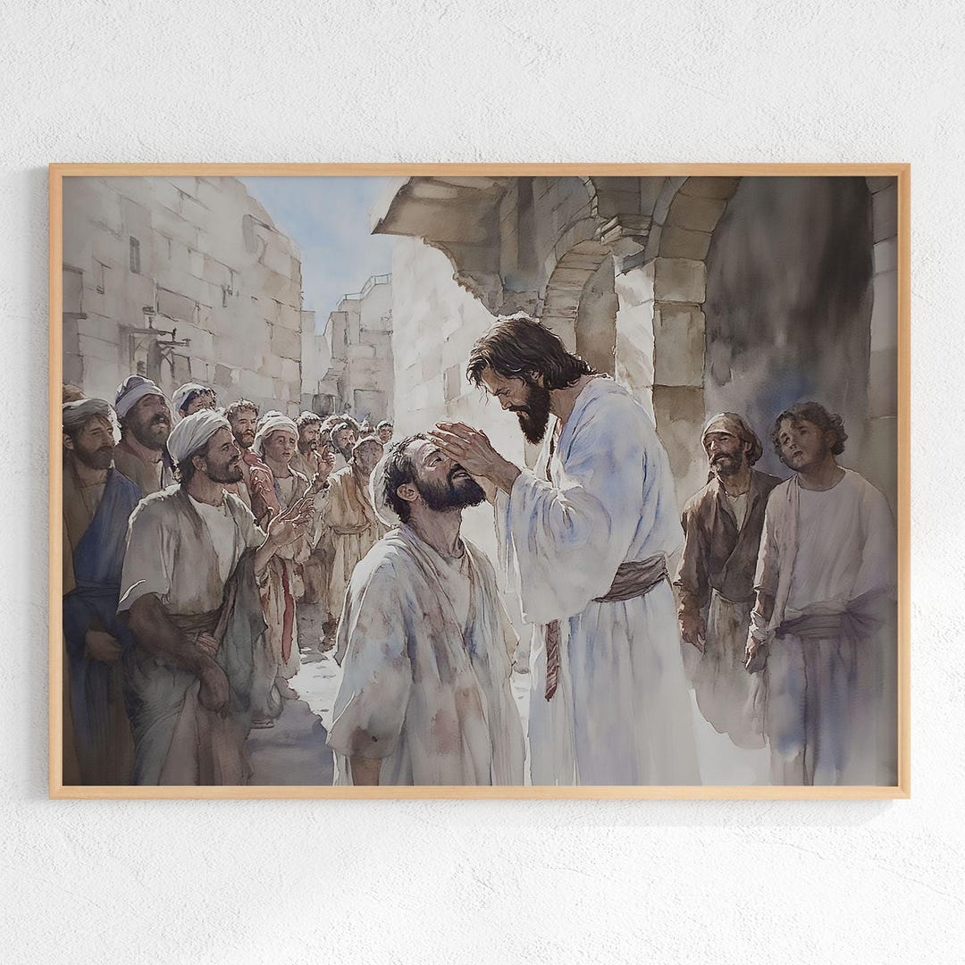 Jesus Heals the Blind Man Poster, Christian Faith Wall Art, Jesus ...