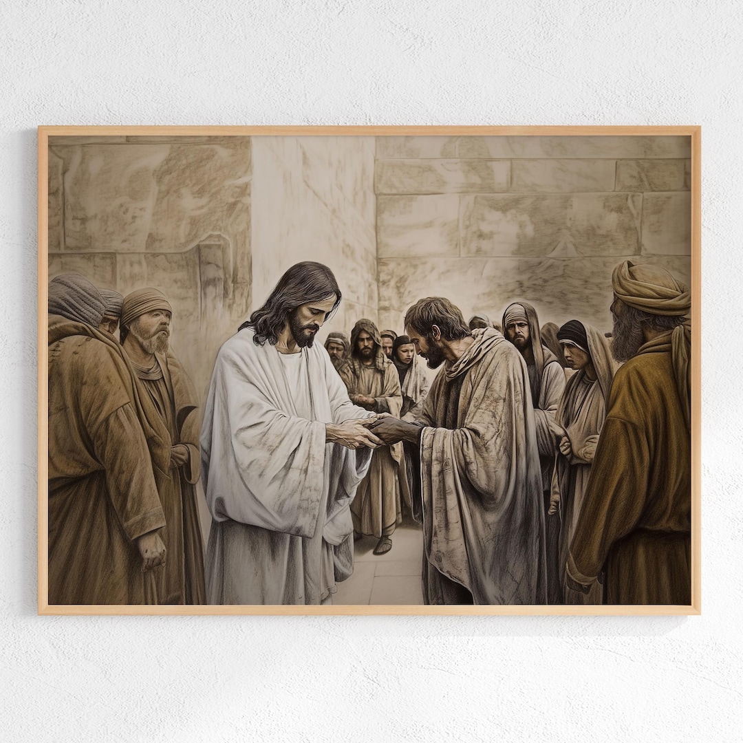 Jesus Heals Withered Hand Print, A Man With A Withered Hand Art, Bible ...