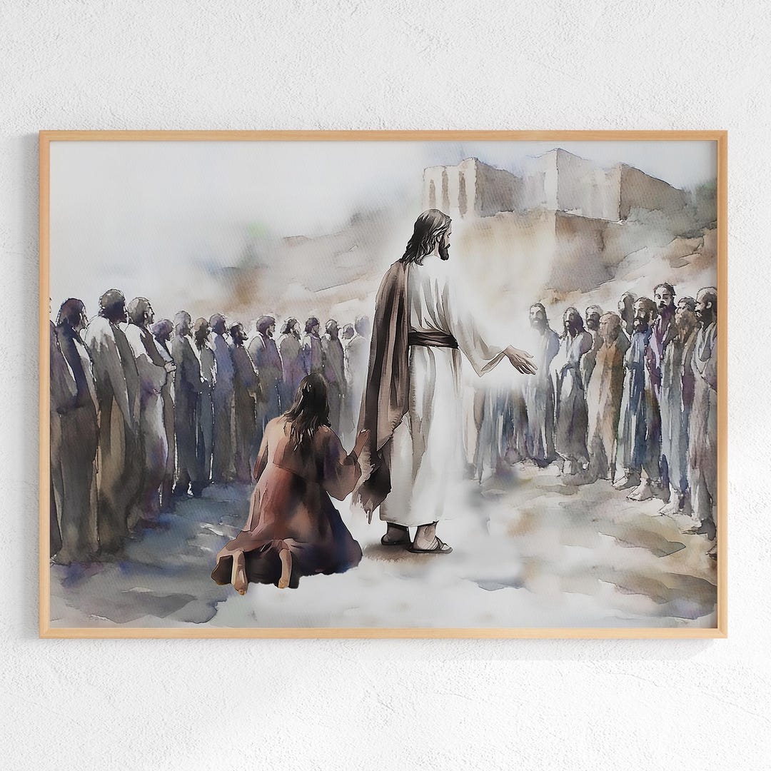 Jesus Heals Bleeding Woman Print, Jesus Heals A Sick Woman Wall Art ...