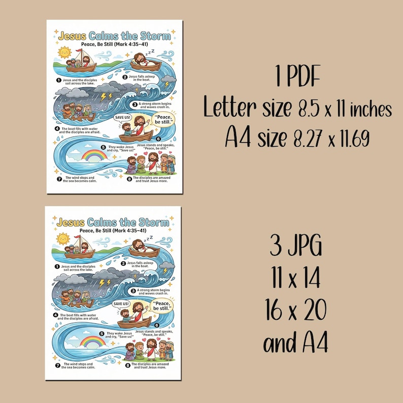 Jesus Calms the Storm Printable, Sunday School Lesson for Kids, Bible ...