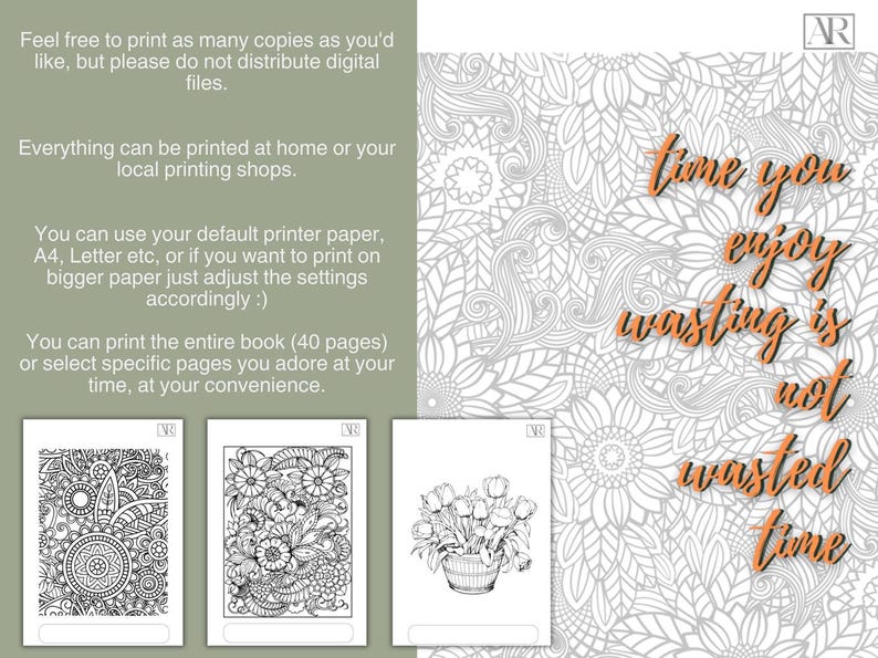 Floral Coloring Book: 40 Printable Pages (digital Download) - Etsy