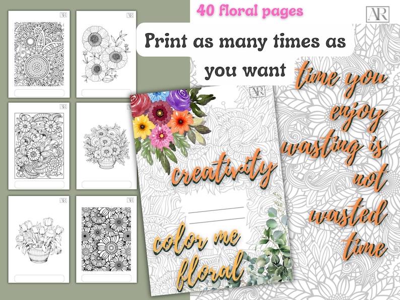 Floral Coloring Book: 40 Printable Pages (digital Download) - Etsy