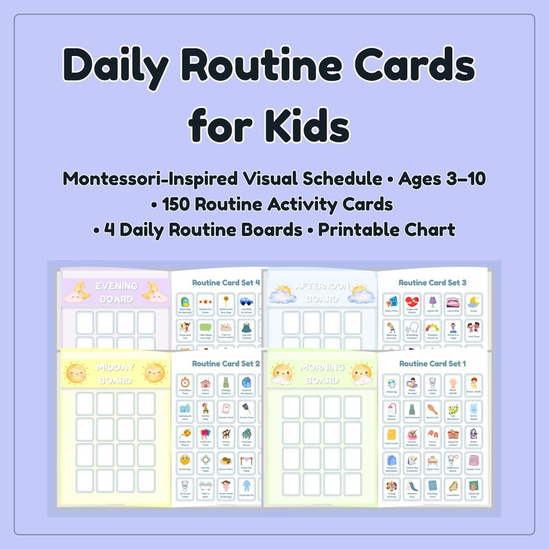 Daily Routine Cards for Kids | 150 Visual Schedule + 4 Routine Boards ...