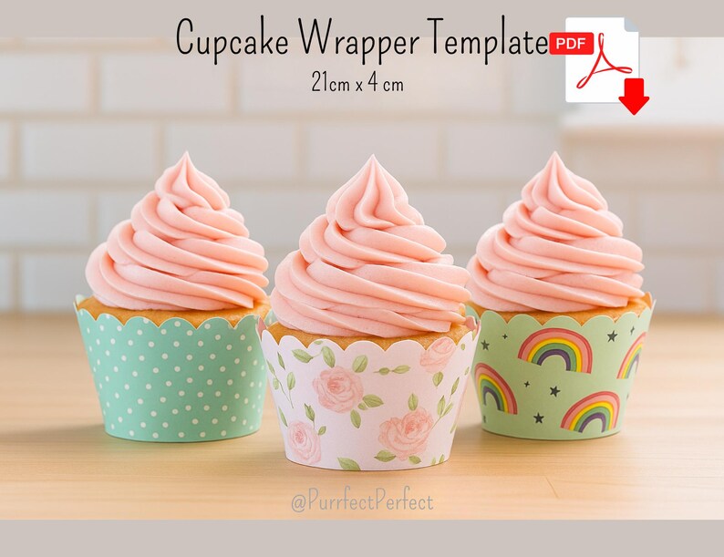 Cupcake Wrapper Template, DIY Printable PDF for Party, Birthday or Baby ...