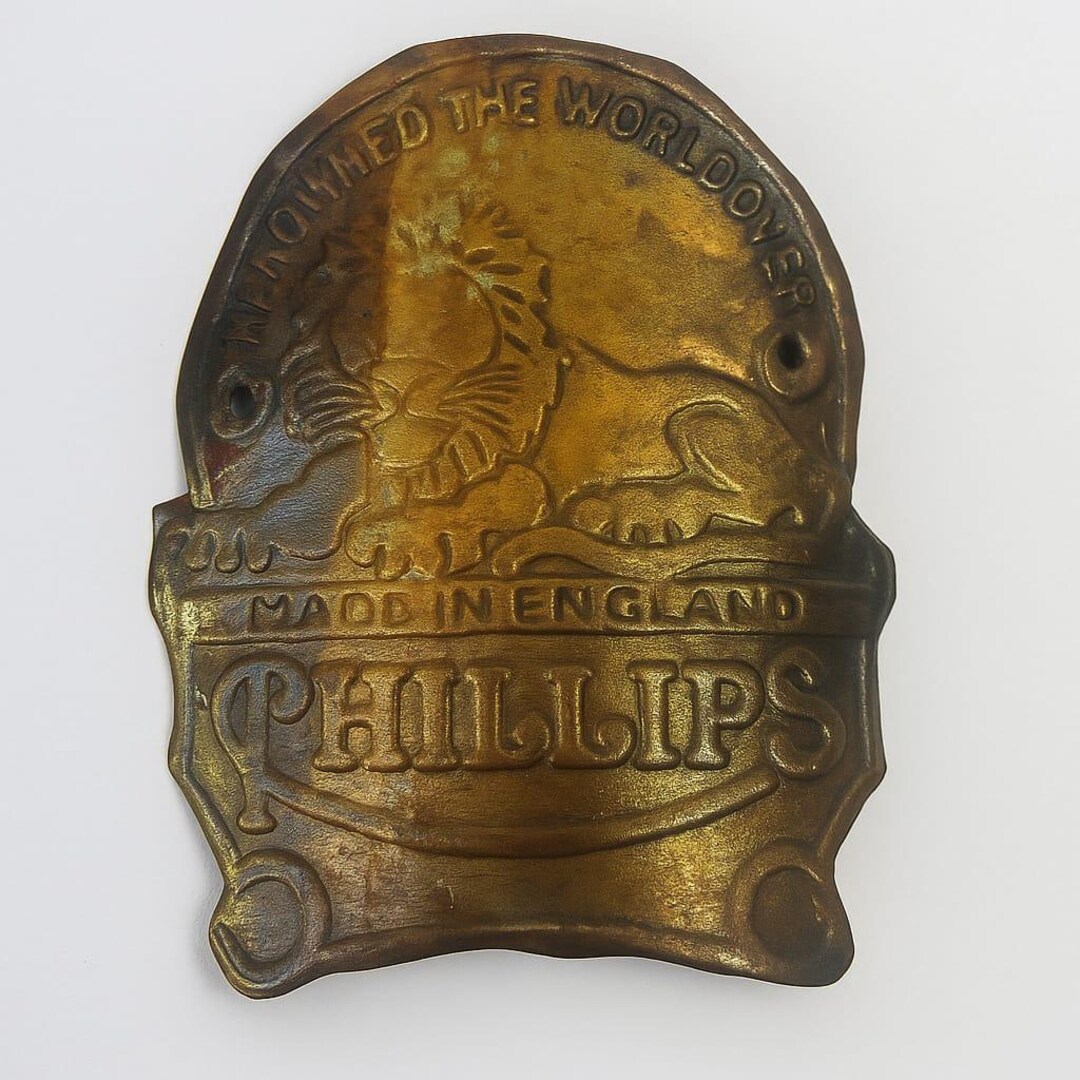 Vintage Phillips Bicycle Head Badge Emblem Brass Original Made in ...