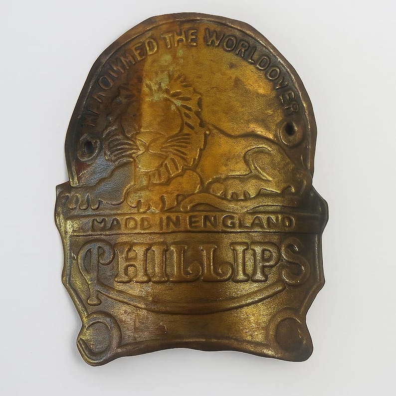 Vintage Phillips Bicycle Head Badge Emblem Brass Original Made in ...
