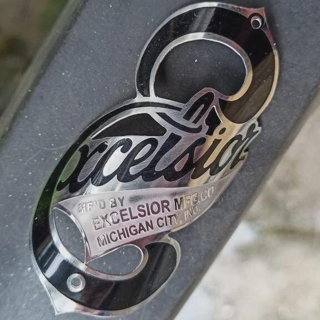 Excelsior Vintage Bike Sign 70 80s Michiganas Logo Headlines Placca ...
