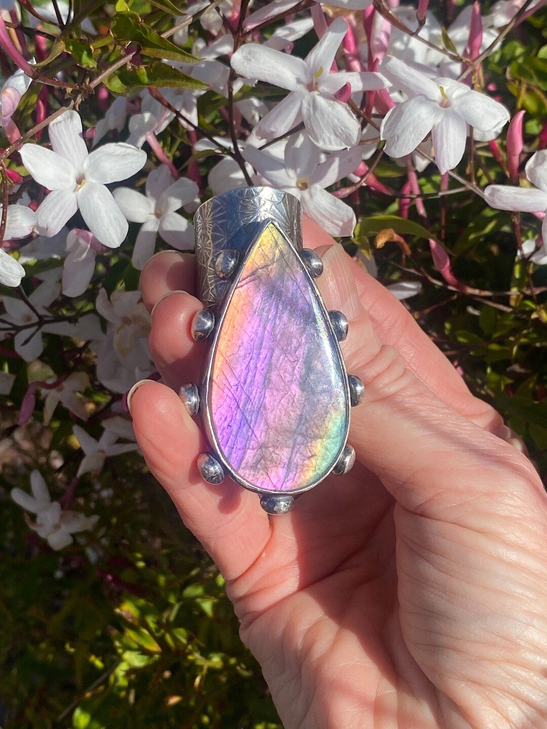 Purple Labradorite, Spectrolite, Sterling Silver, Wide Band, Boho Style ...