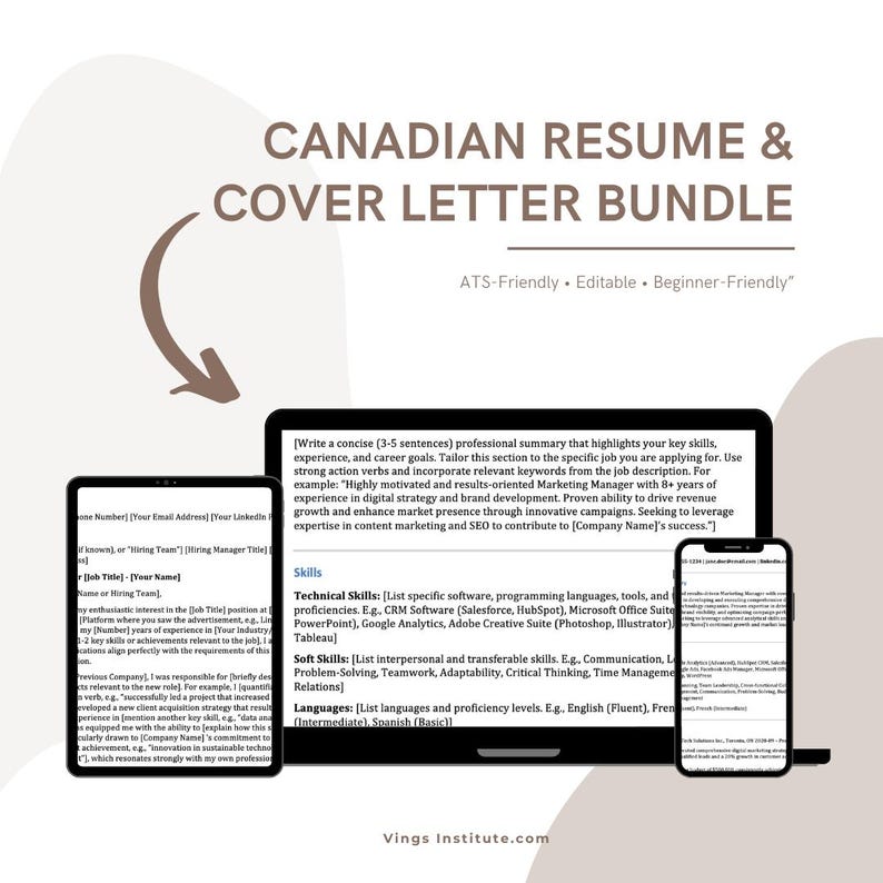 Canadian Resume Template Bundle | Ats-friendly Cover Letter | Action ...