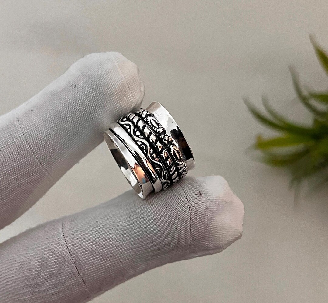 Sterling Silver Spinner Ring, Handmade Dainty Stacking Band - Etsy